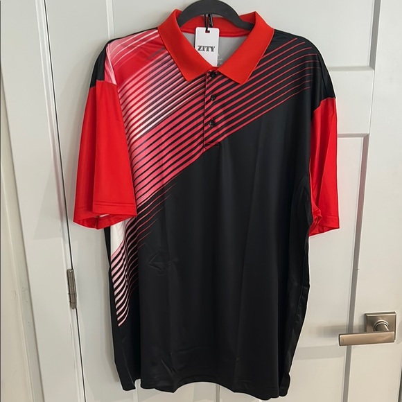 Shirts | Dynamic Red And Black Polo Shirt With Striking Stripes | Poshmark